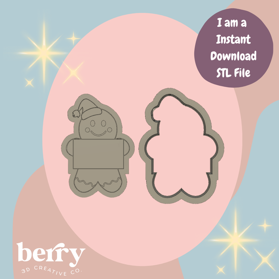 Gingerbread Man holding sign stamp Cutter & Stamp stl file – Berry 3D ...