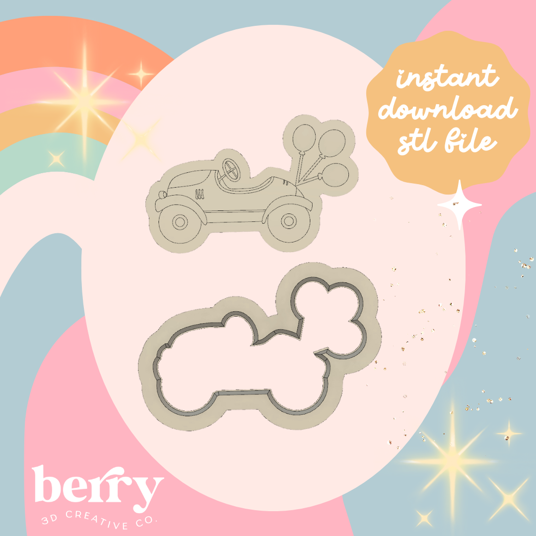 Vintage Car with Balloons Cutter & Stamp stl file – Berry 3D Creative Co.