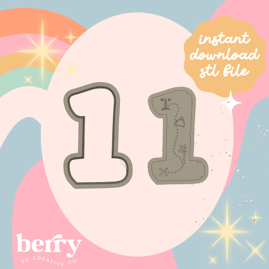 Number 1 Treasure Map Cutter and Stamp STL file – Berry 3D Creative Co.