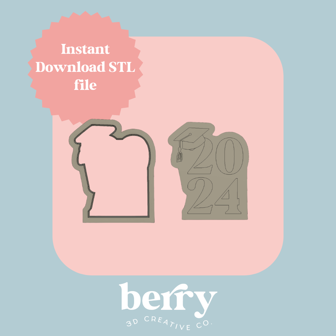 2024 with graduation hat Stamp and cutter STL file – Berry 3D Creative Co.