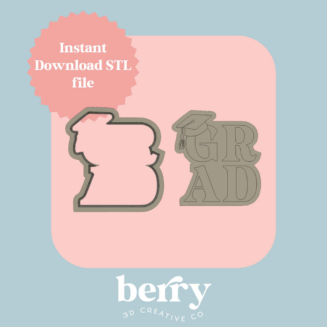 GRAD with graduation hat Stamp and cutter STL file – Berry 3D Creative Co.