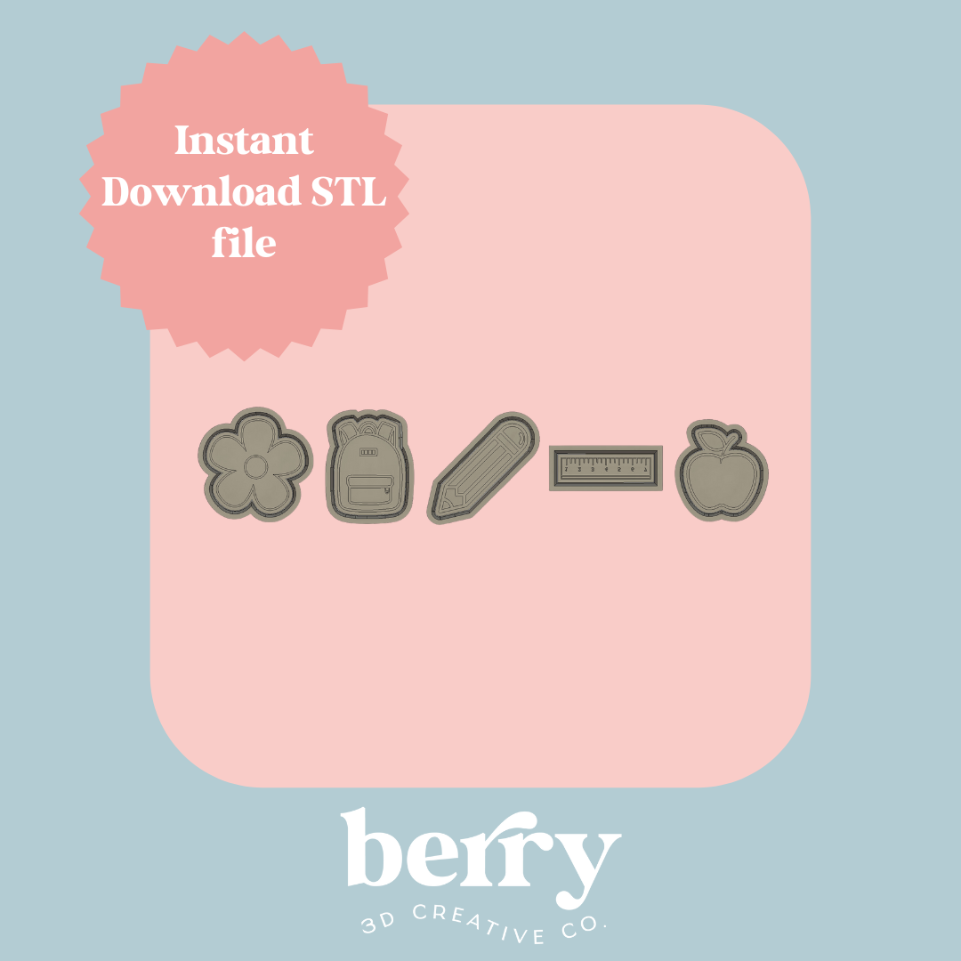 Pack of 5 Teacher stamps, backpack, flower, ruler, apple, pencil Stamp ...