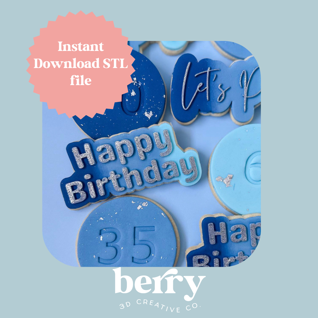 Happy Birthday Cookie Cutter and Stamp stl file – Berry 3D Creative Co.