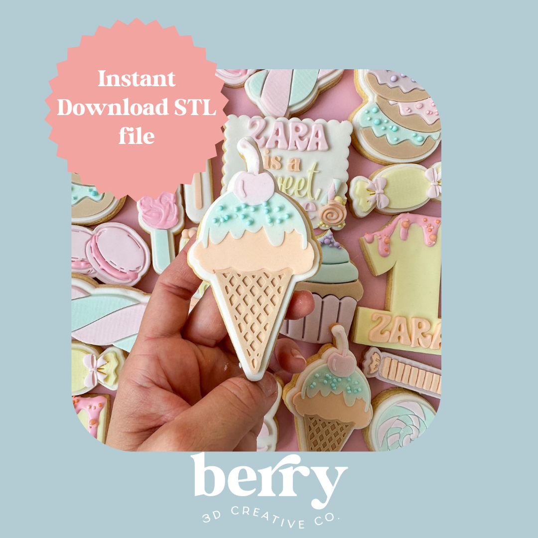 Ice Cream Cone Cookie Cutter and Stamp stl file – Berry 3D Creative Co.