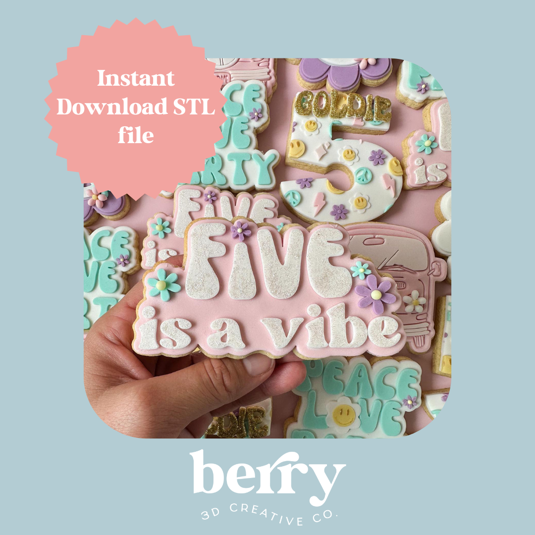 Five is a Vibe Cookie Cutter and Stamp stl file – Berry 3D Creative Co.